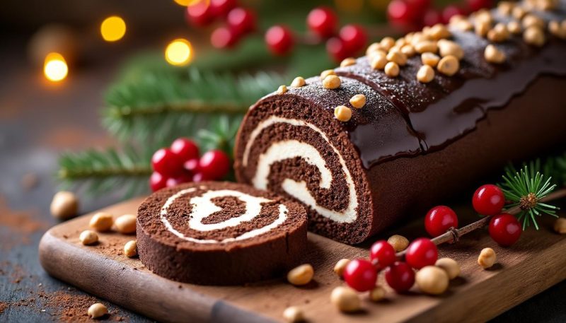 Roulé chocolat-noisettes 🎄🍫 : douceur festive et raffinée